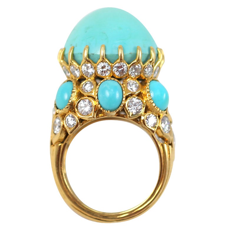 CARTIER PARIS Turban Diamond Turquoise Ring For Sale at 1stDibs