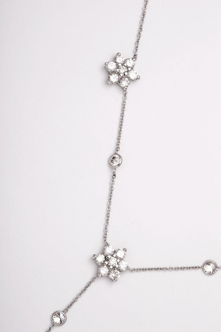 Diamond Cluster Flower Drop Necklace For Sale at 1stDibs
