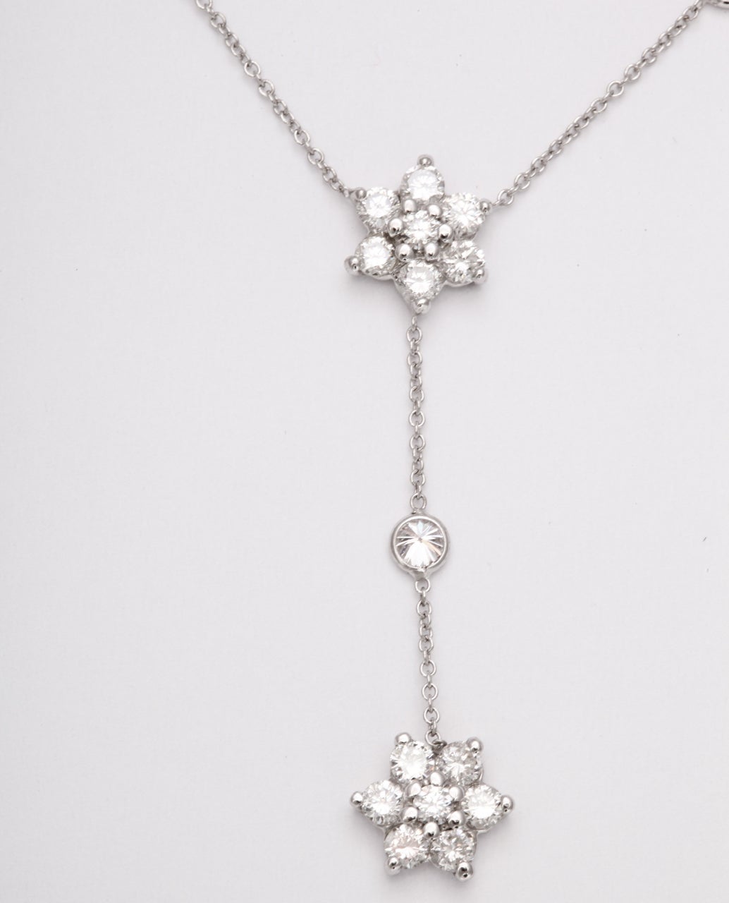 Diamond Cluster Flower Drop Necklace For Sale at 1stDibs