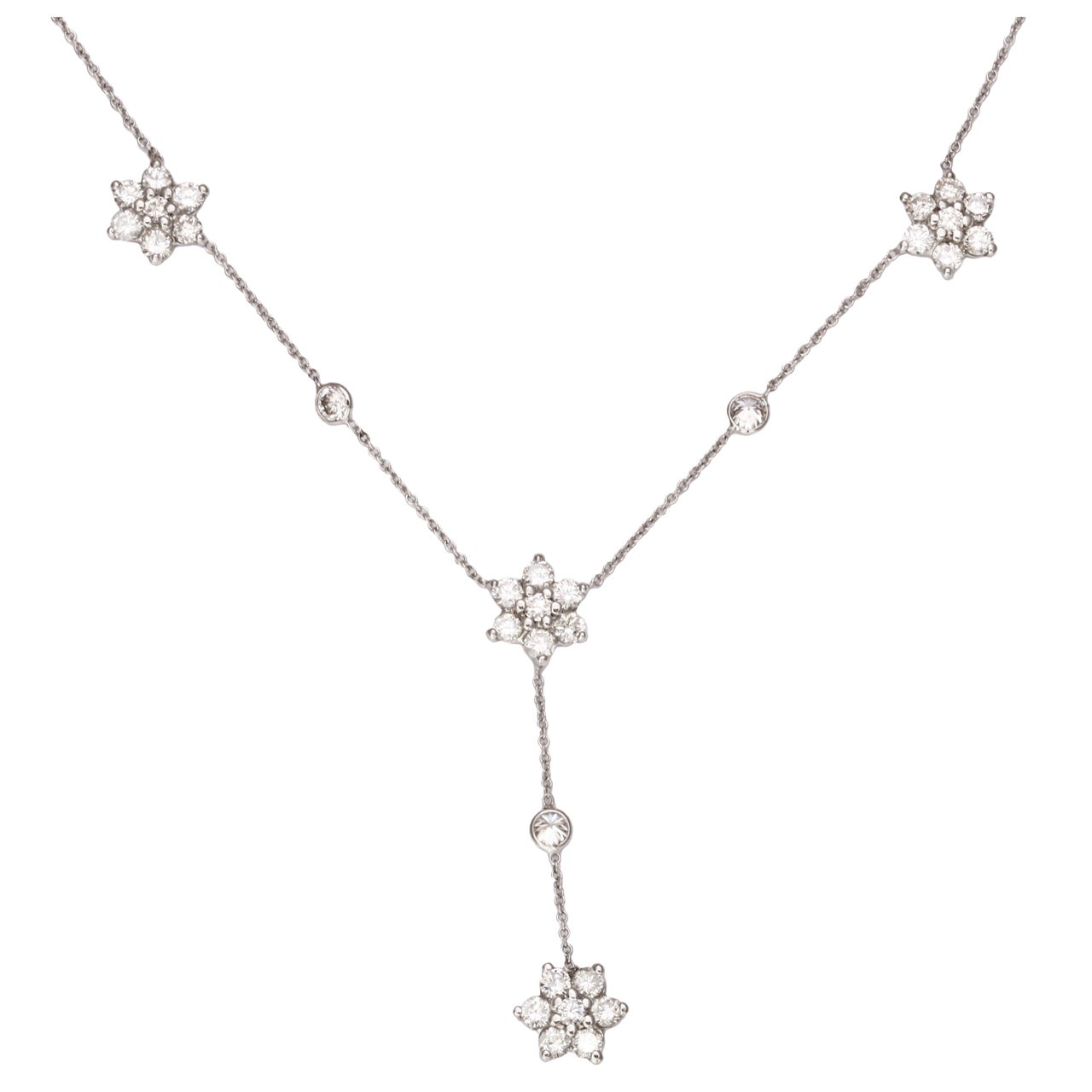 Diamond Cluster Flower Drop Necklace For Sale at 1stDibs
