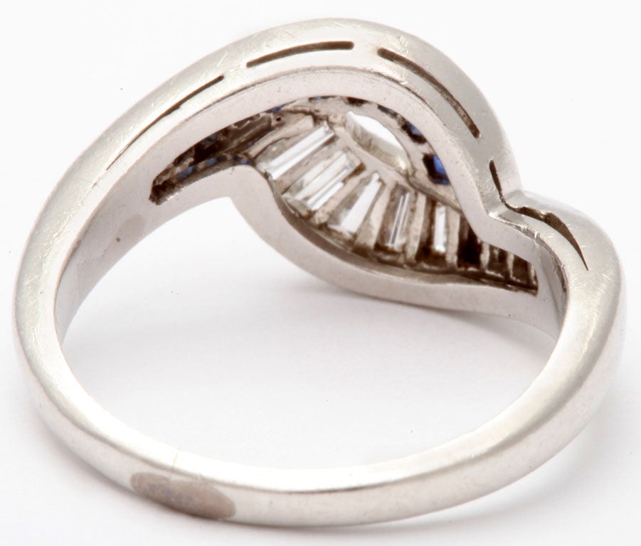 Art Deco Calibre Cut Sapphire And Fancy Square Cut Diamond Ring at 1stDibs