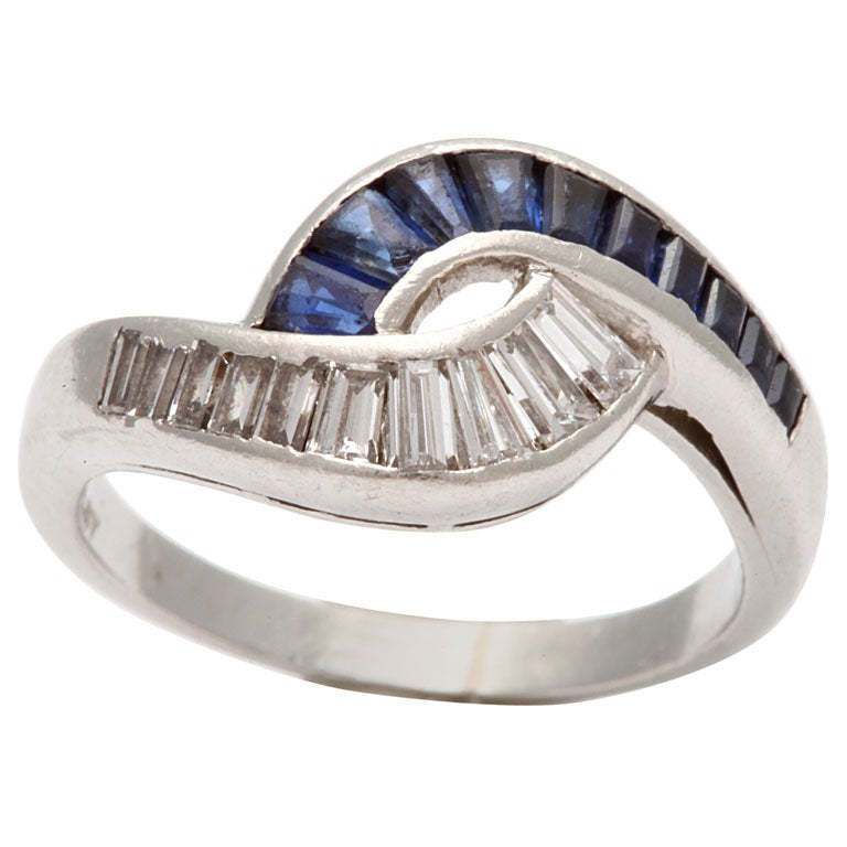 Art Deco Calibre Cut Sapphire And Fancy Square Cut Diamond Ring at 1stDibs