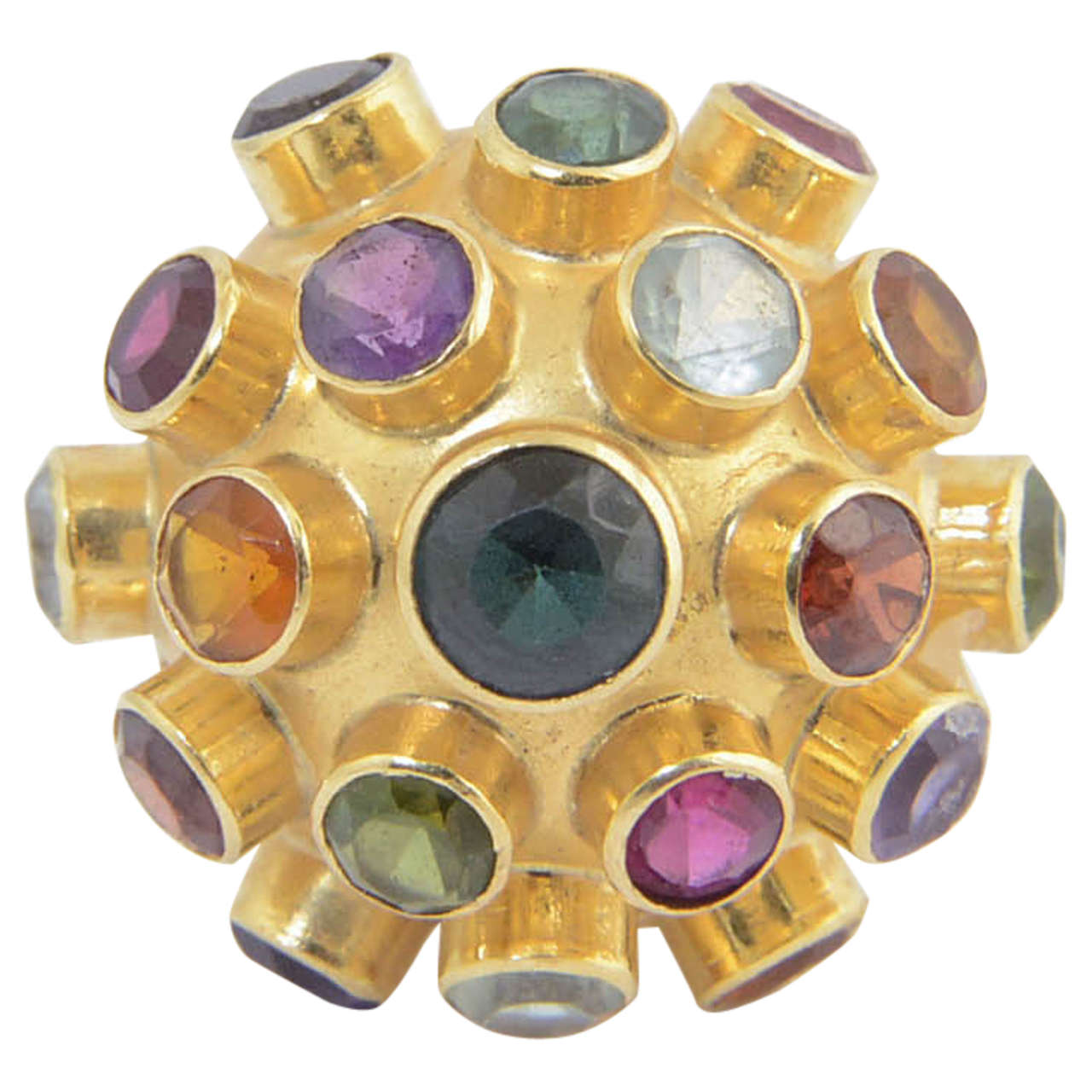 Gemstone Sputnik Gold Dome Ring at 1stDibs | dome rings with gemstones