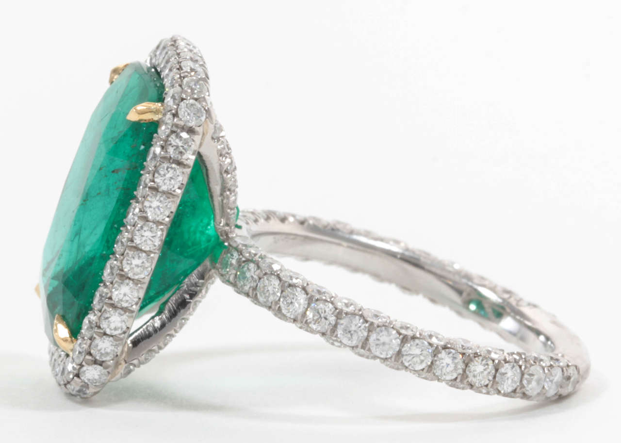 Fabulous Cushion Cut Emerald Diamond Ring Set in Platinum For Sale at ...