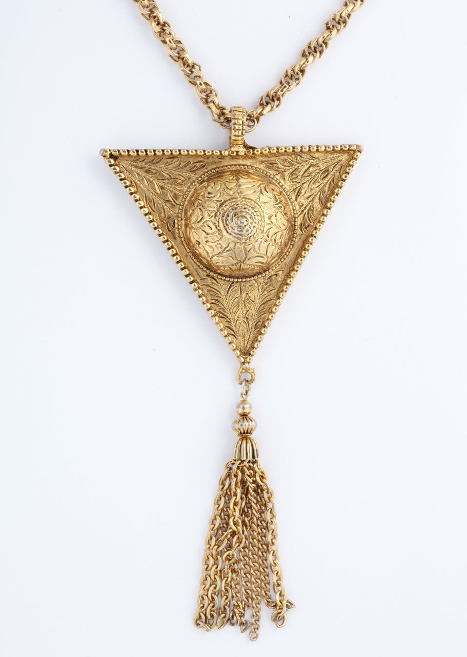 Triangular Gold Medallion Pendant Necklace Costume Jewelry At 1stdibs