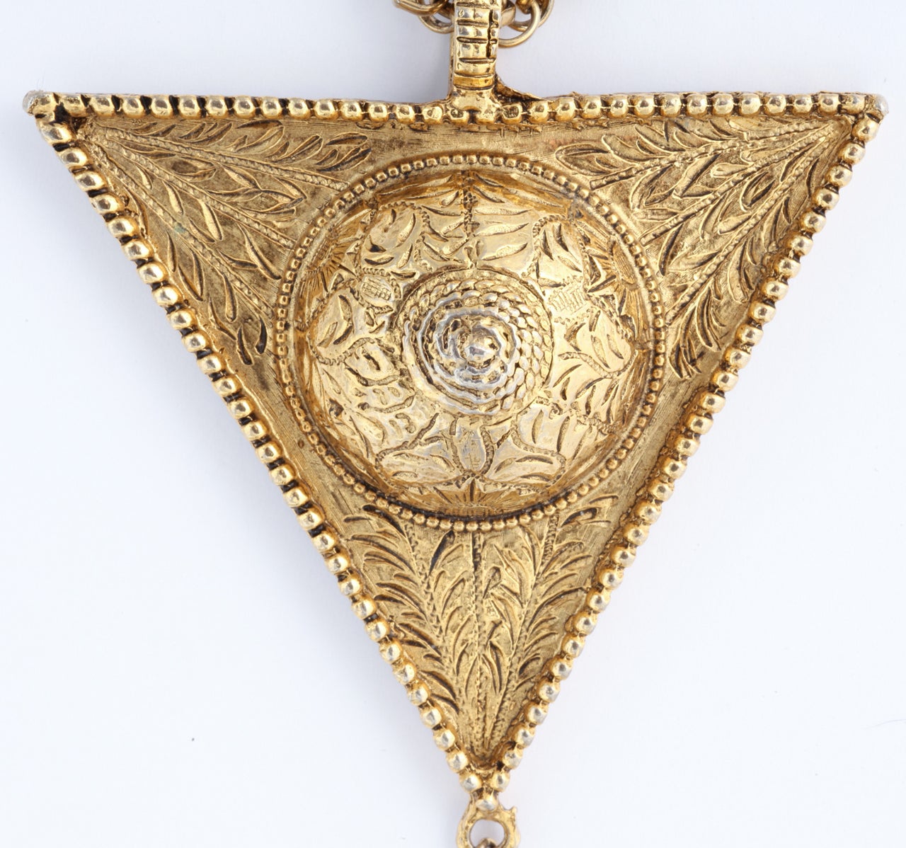 Triangular "Gold" Medallion Pendant Necklace, Costume Jewelry at 1stDibs