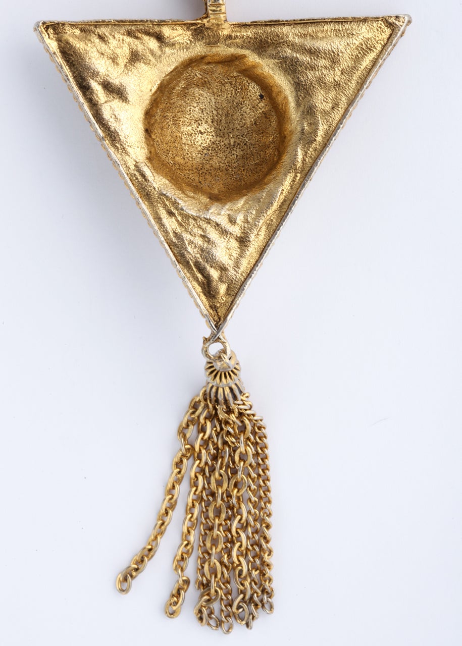 Triangular "Gold" Medallion Pendant Necklace, Costume Jewelry at 1stDibs