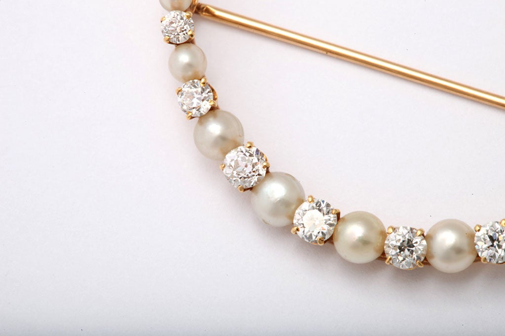 Natural Pearl Diamond Gold Crescent Pin at 1stDibs