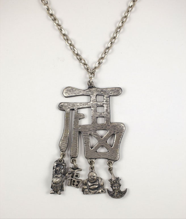 Pewtertone Chinese Character Pendant Necklace, Costume Jewelry For Sale ...