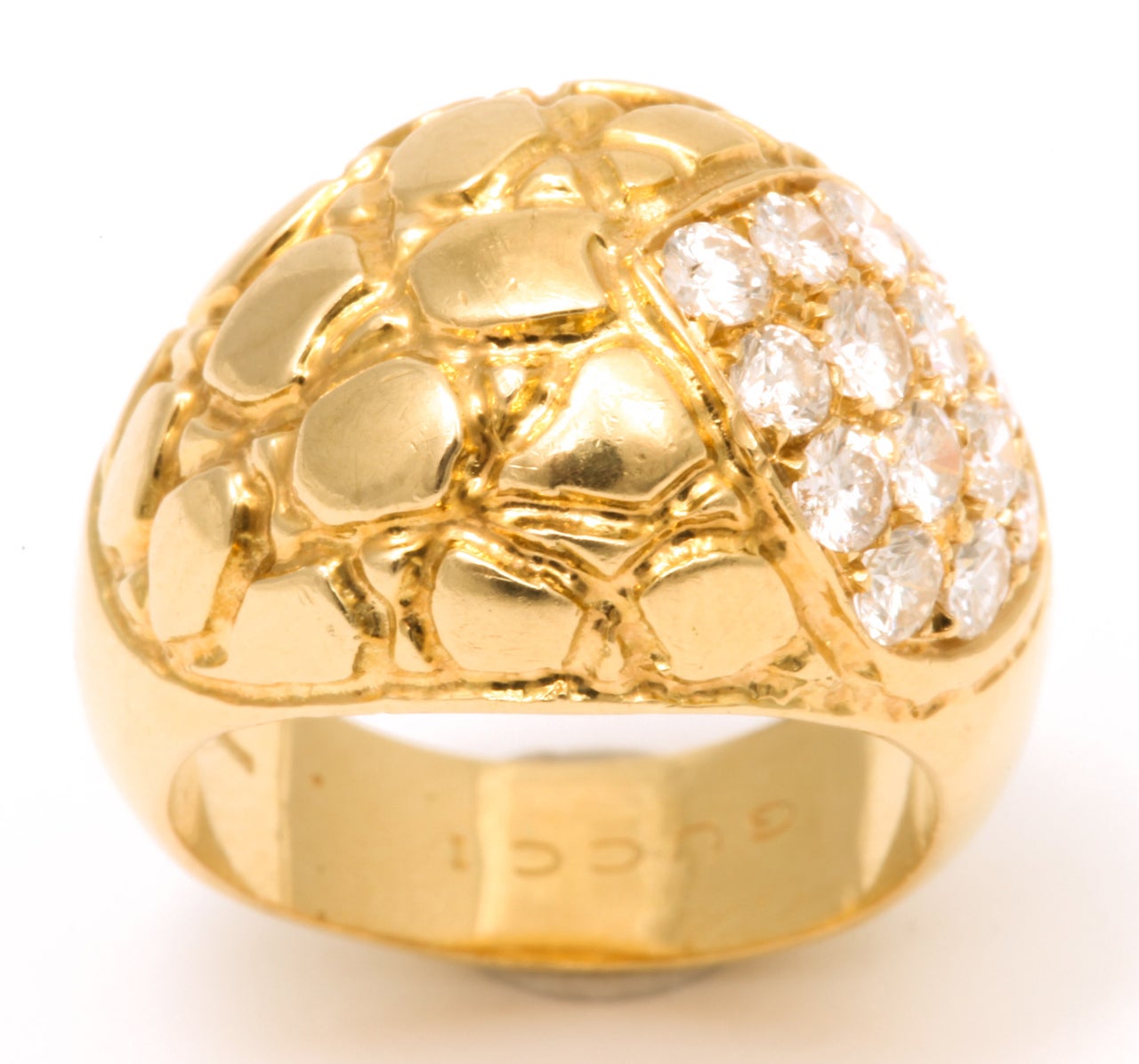 1970's GUCCI Gold And Diamond Cocktail Ring at 1stDibs