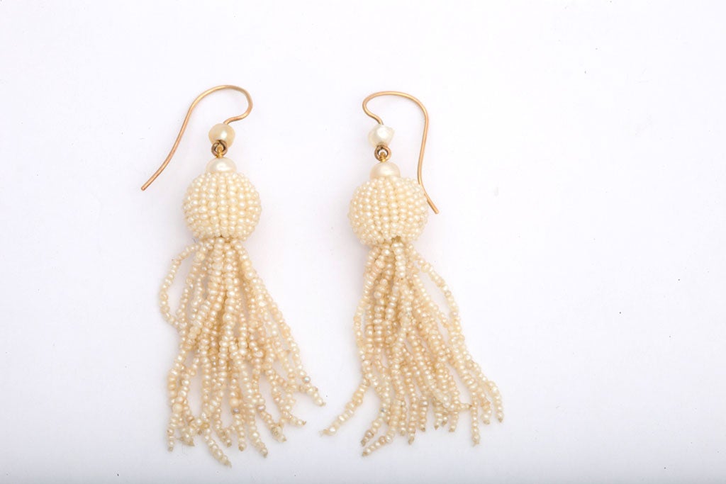 Victorian Natural Seed Pearl Fringe Earrings For Sale at 1stDibs