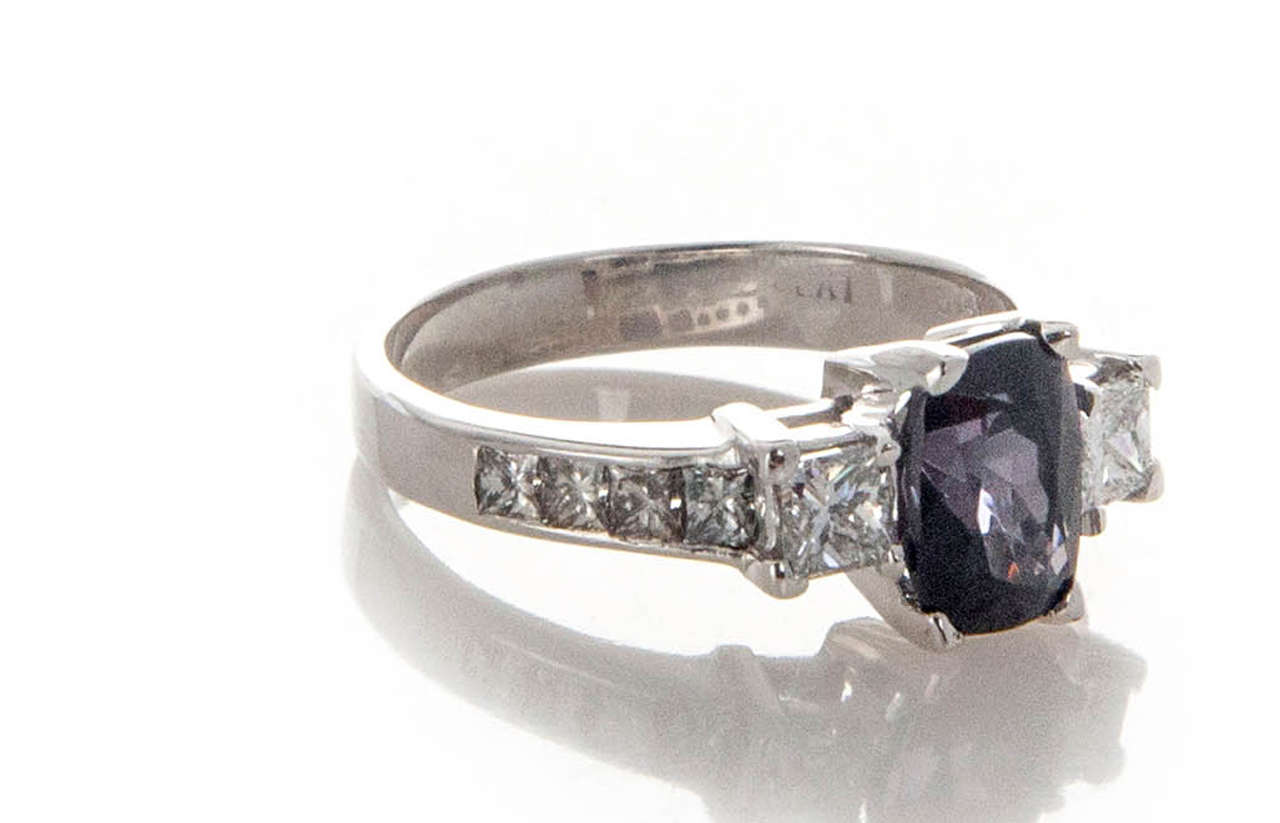 Natural Purple Cushion Spinel Diamond White Gold Platinum Engagement ...