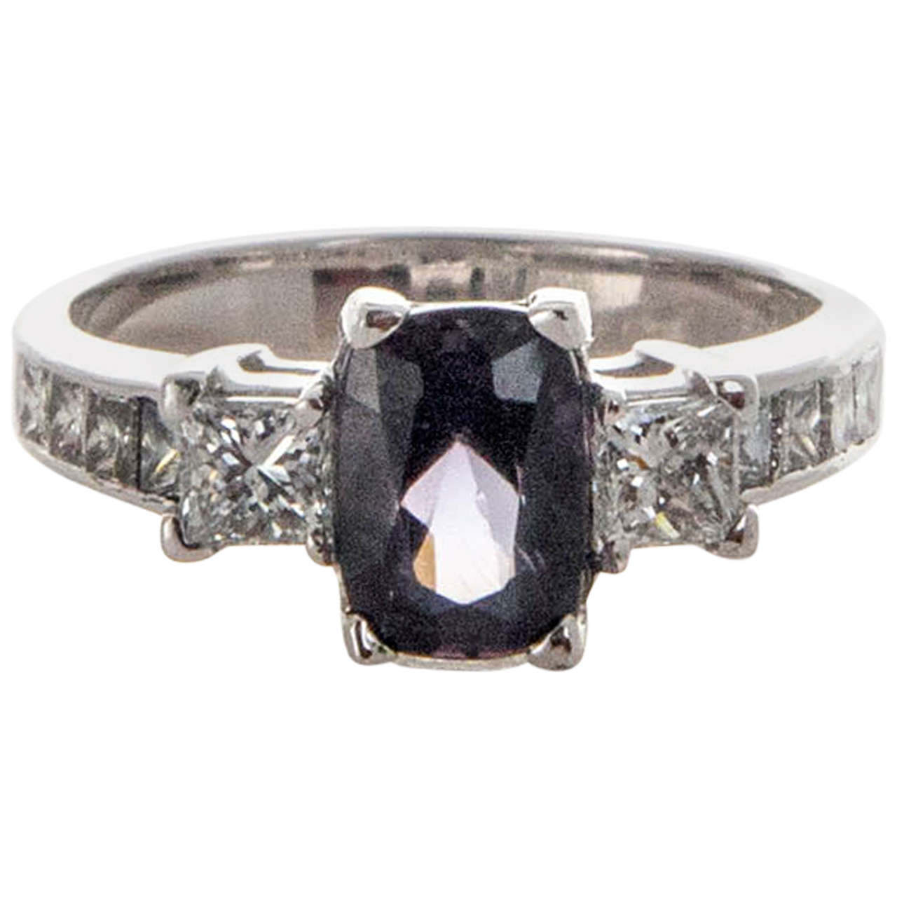 Natural Purple Cushion Spinel Diamond White Gold Platinum Engagement ...