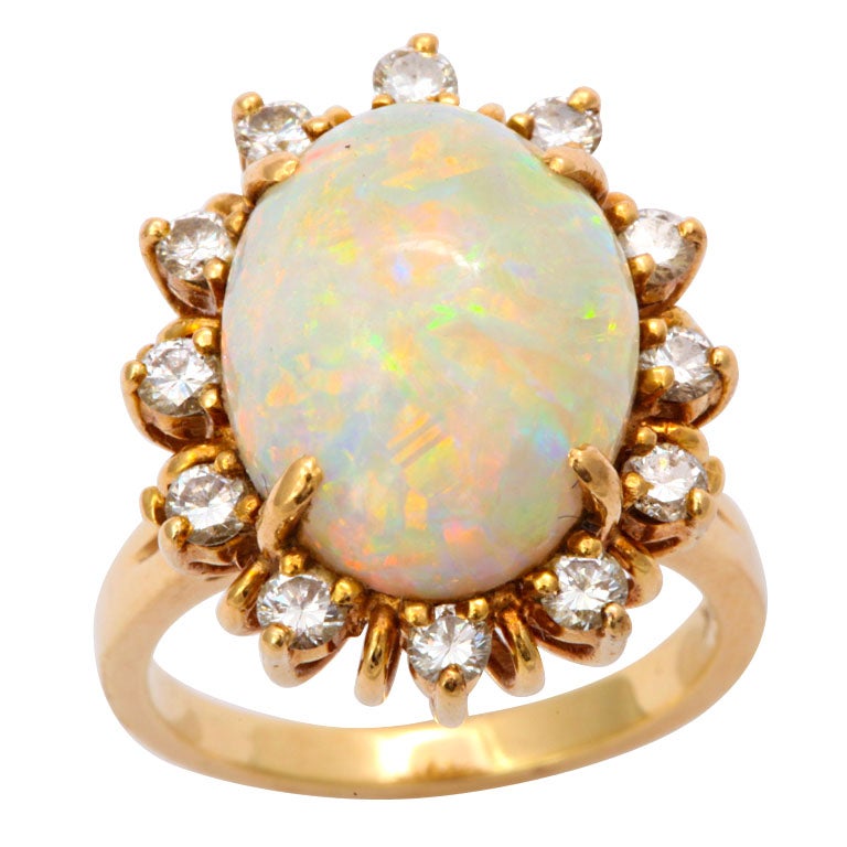 Gold, Diamond, and Opal Ring, stamped CDL at 1stDibs