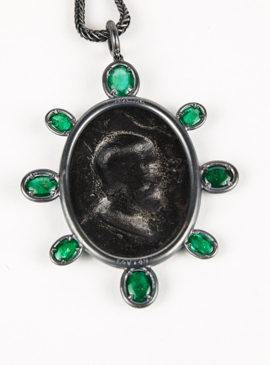 Berlin Iron and Emerald Pendant For Sale at 1stDibs