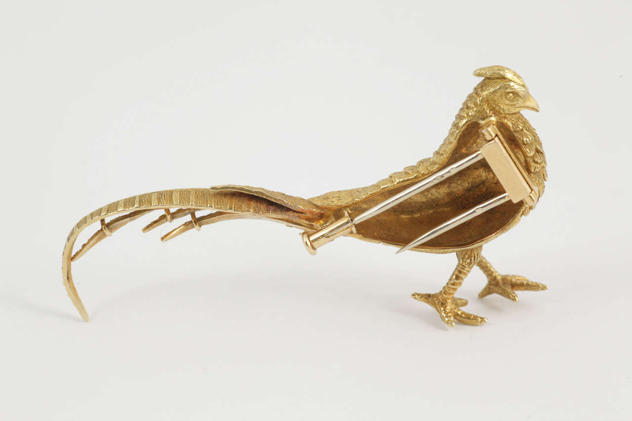 French Gold Pheasant Brooch at 1stDibs