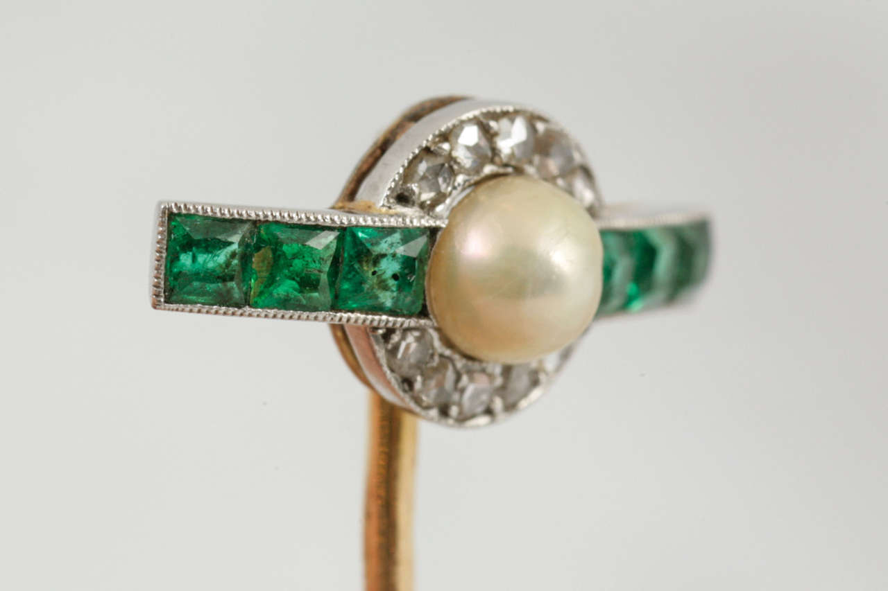 Pearl, Emerald and Diamond Tie Pin in 18 Karat Gold and Platinum ...