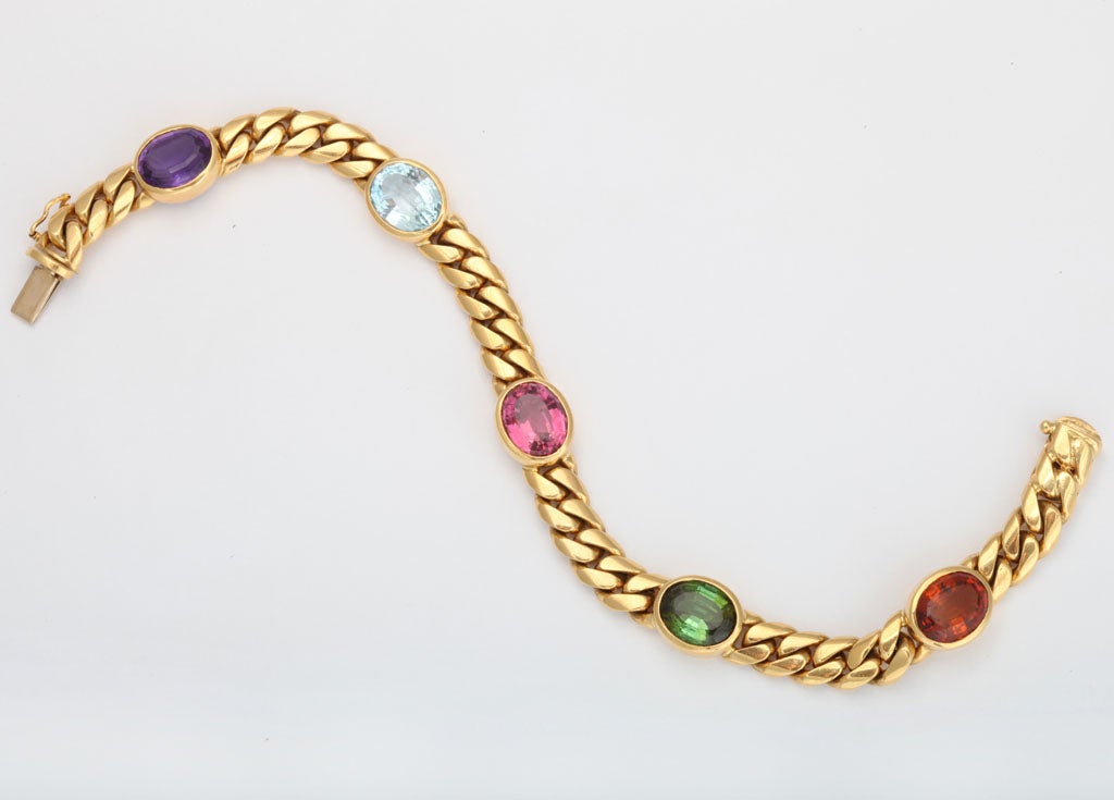 Gold and Colored Stone Necklace and Bracelet at 1stDibs