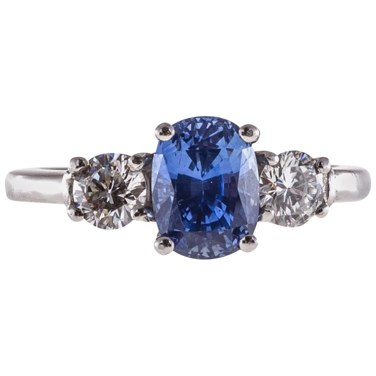 Cornflower Natural Blue Sapphire Diamond Three Stone Engagement Ring at 1stDibs | blue sapphire ...