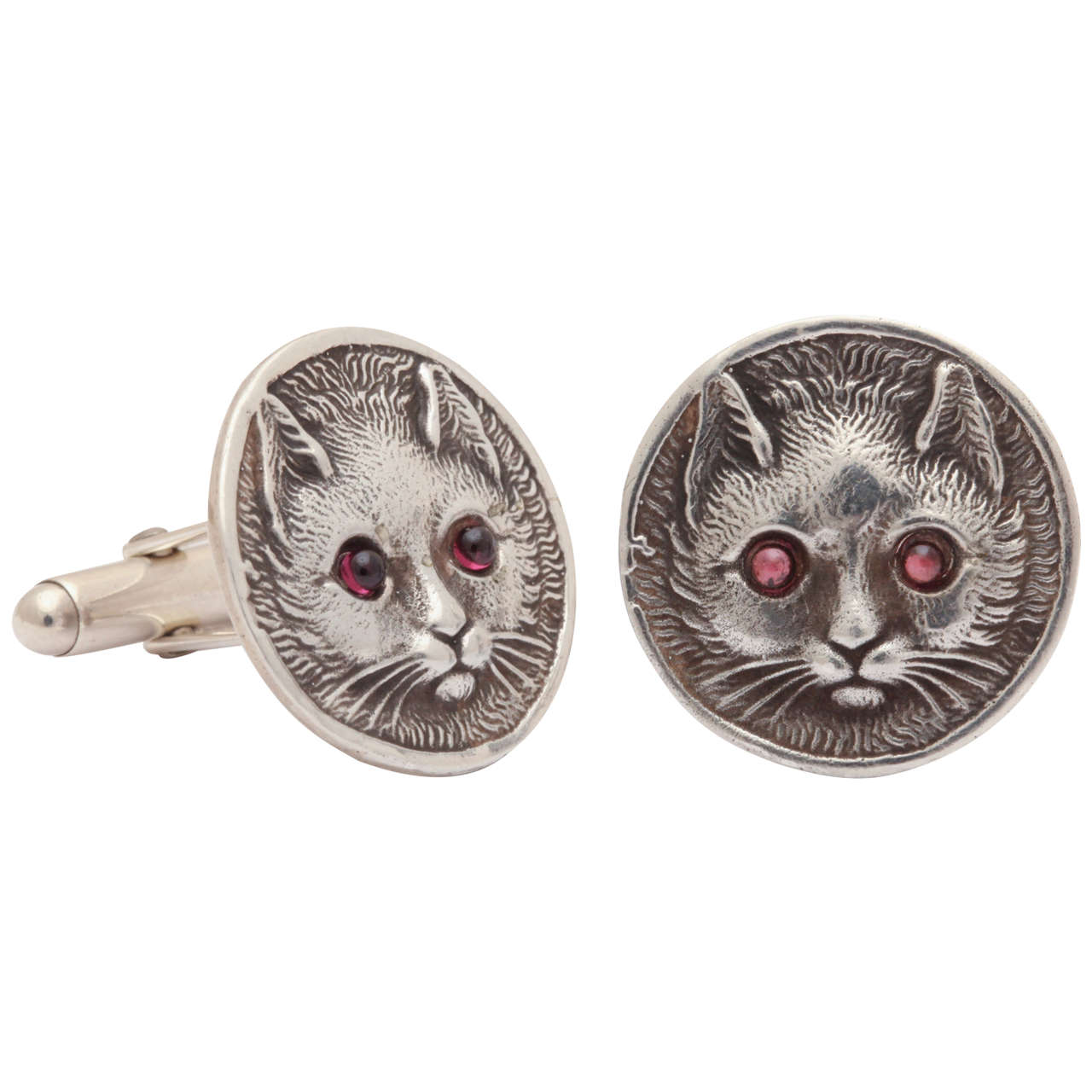 Sterling Silver Repousse Cat Cufflinks at 1stDibs