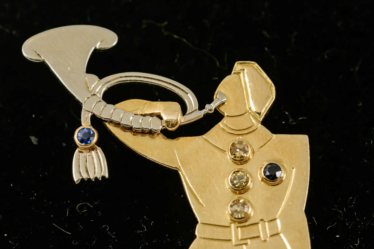 Boucheron Gold Bugler Novelty Brooch For Sale at 1stDibs
