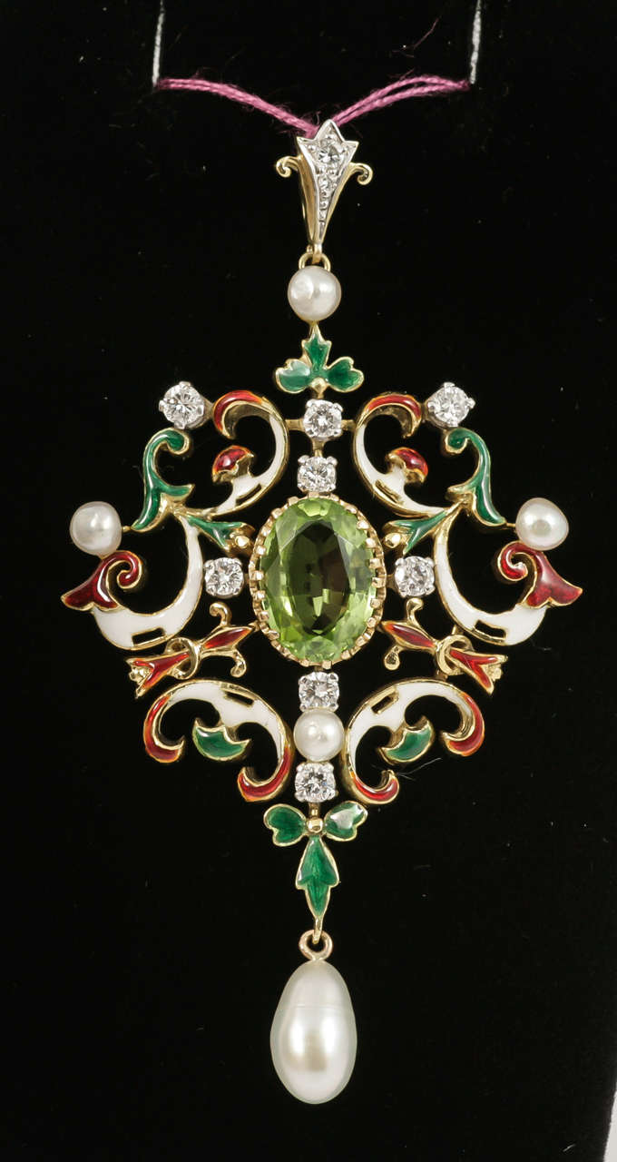 Fine Enamel Gem Pendant For Sale at 1stDibs