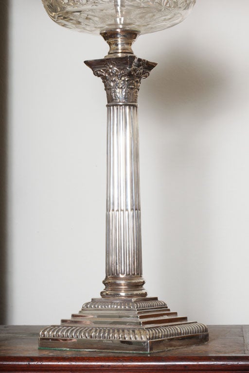 Sterling Silver and Crystal Corinthian Column Electrified Lamp at ...