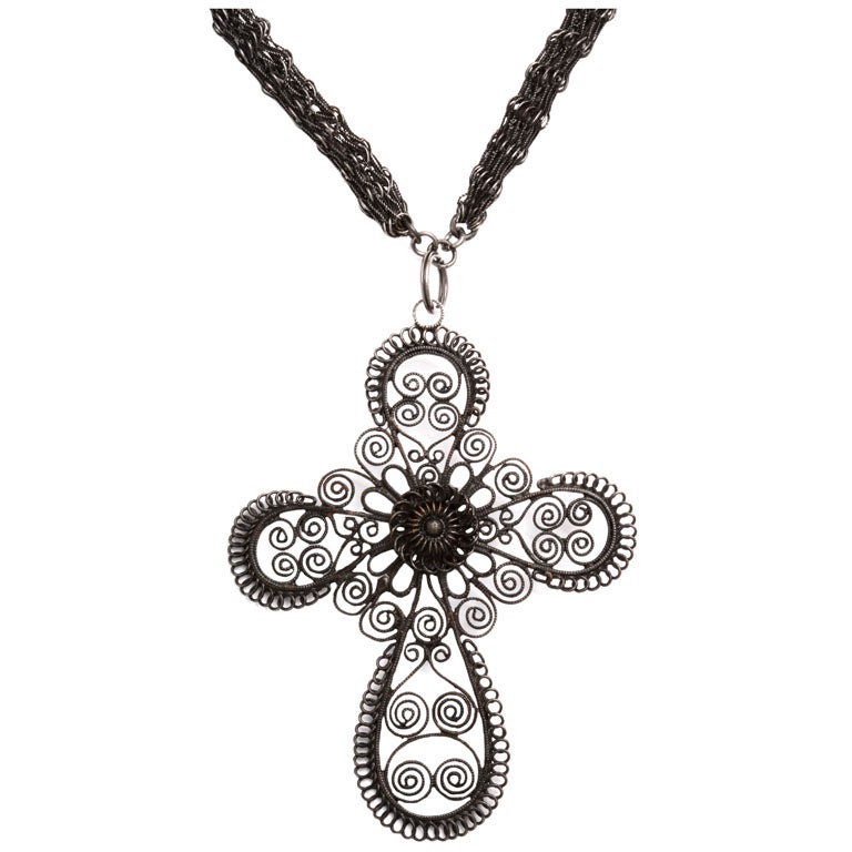 Extraordinary Berlin Iron Long Chain and Cannetile Lace Cross For Sale ...