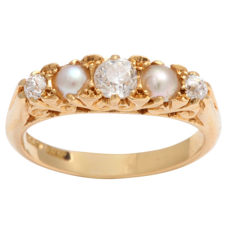 Radiant Diamond and Natural Pearl Band at 1stDibs