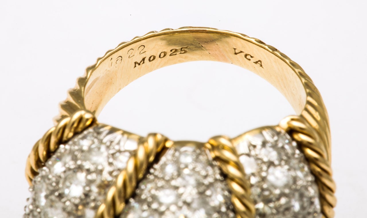 Van Cleef and Arpels VCA Yellow Gold Diamond Dome Ring For Sale at 1stDibs