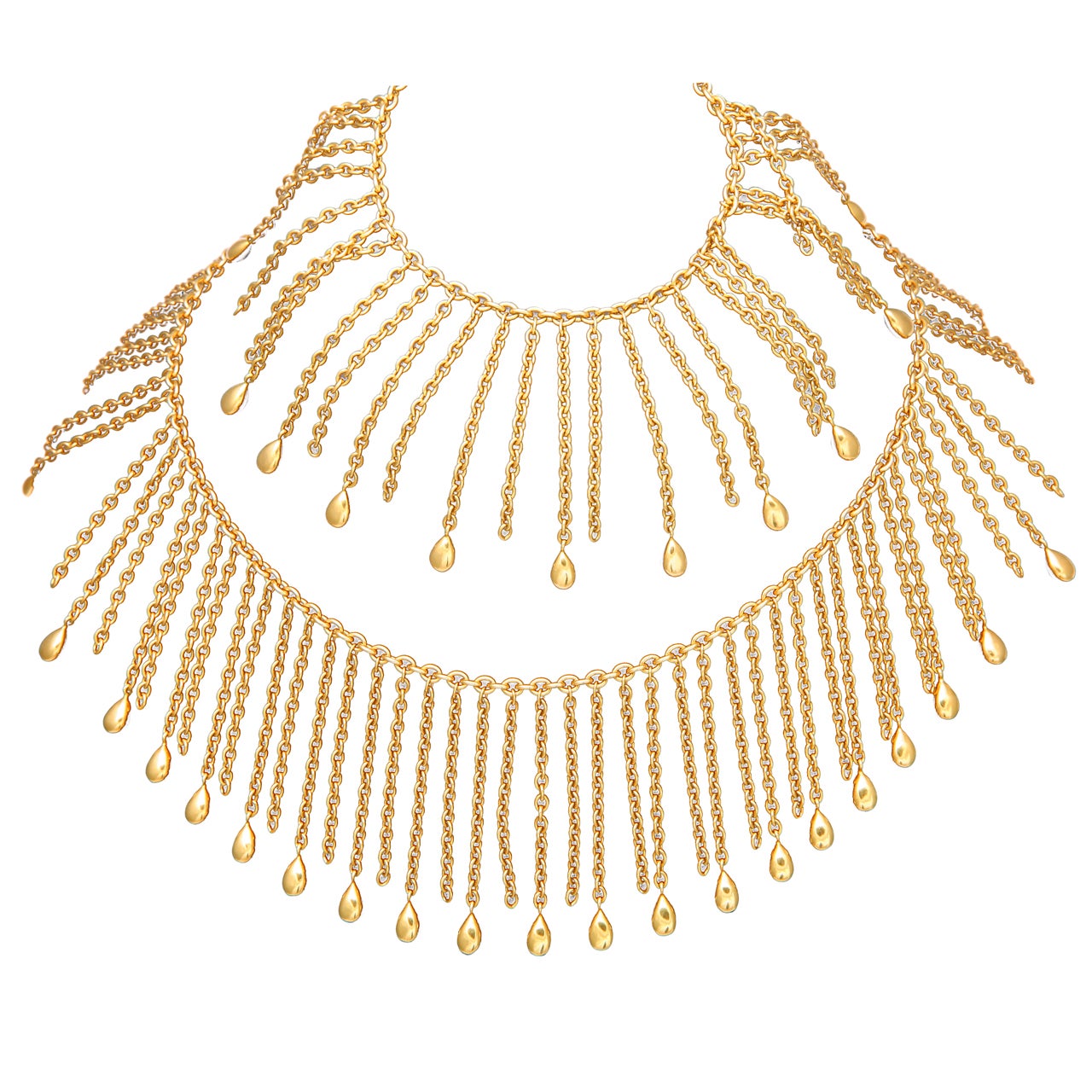Van Cleef and Arpels VCA Gold Chain Fringe Bracelet Necklace Set at 1stDibs