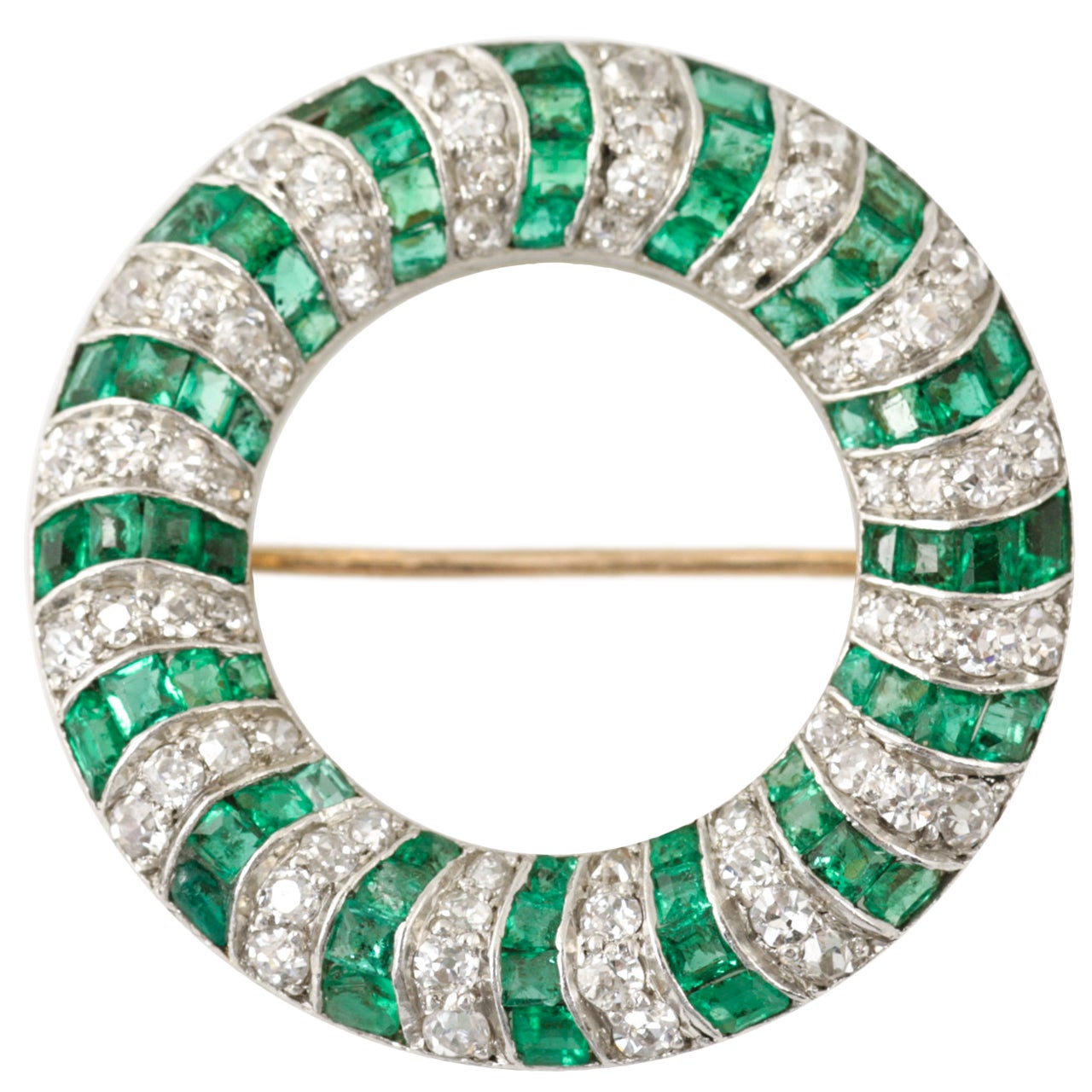 1920s emerald and diamond open circle brooch at 1stDibs
