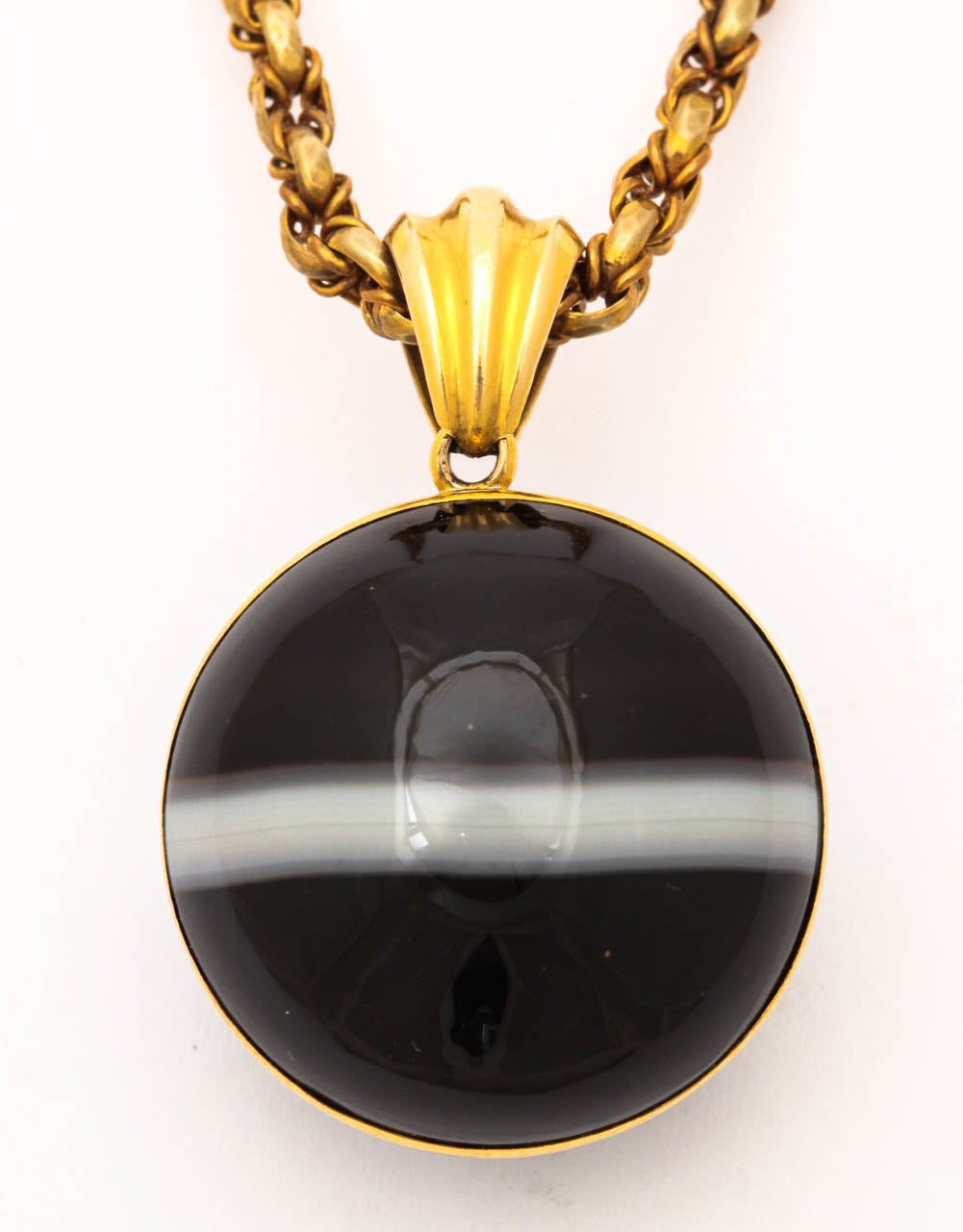 Victorian Banded Agate Pendant on a Long Handmade Chain at 1stDibs