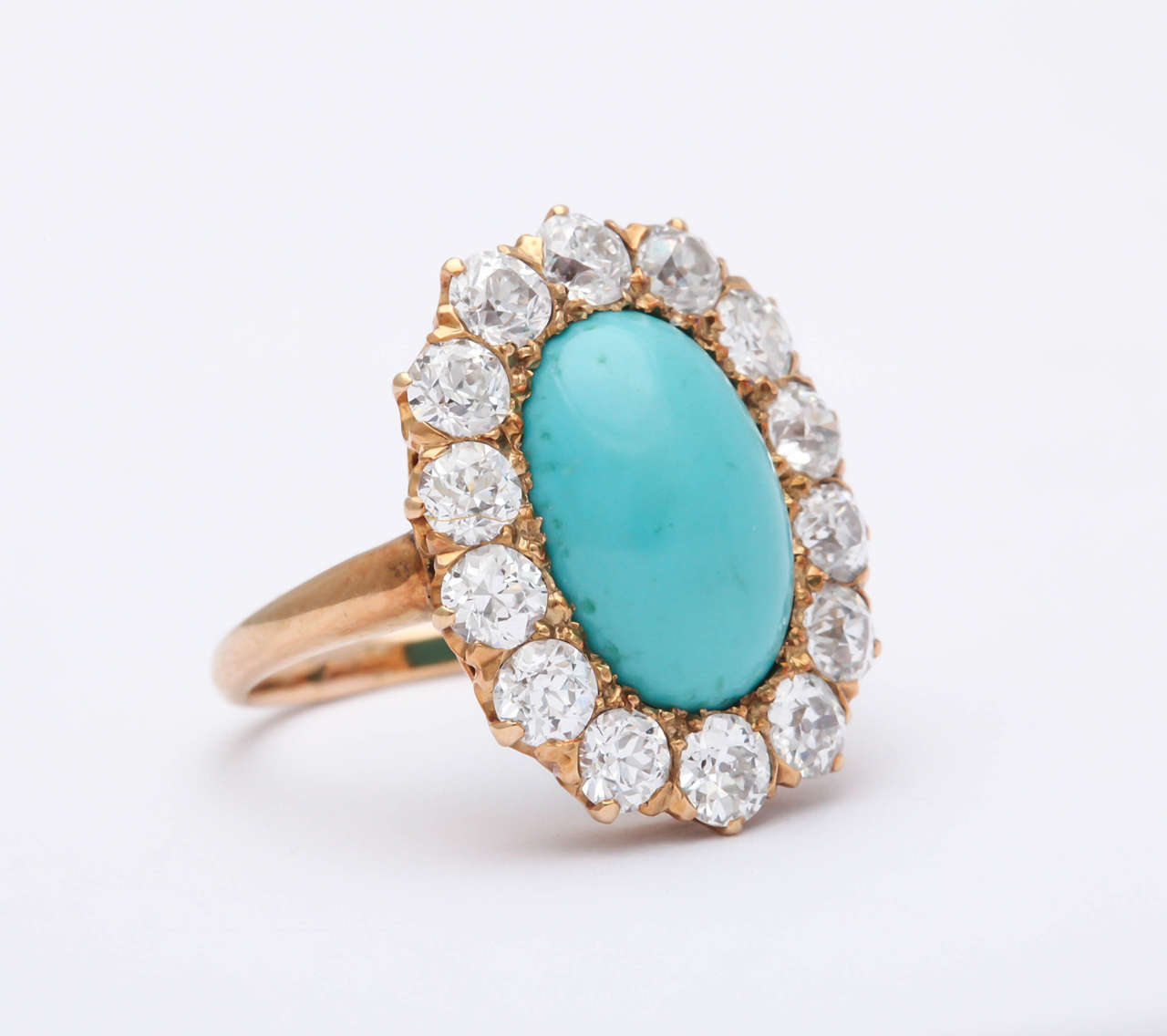 Persian Turquoise Old Mine Diamond Gold Ring at 1stDibs | gold ...
