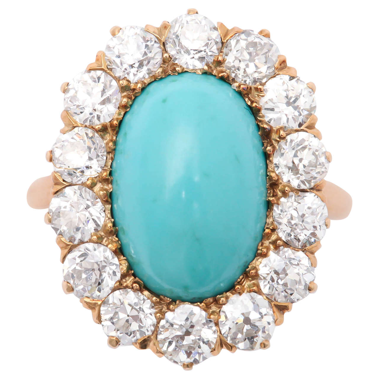 Persian Turquoise Old Mine Diamond Gold Ring at 1stDibs | gold ...
