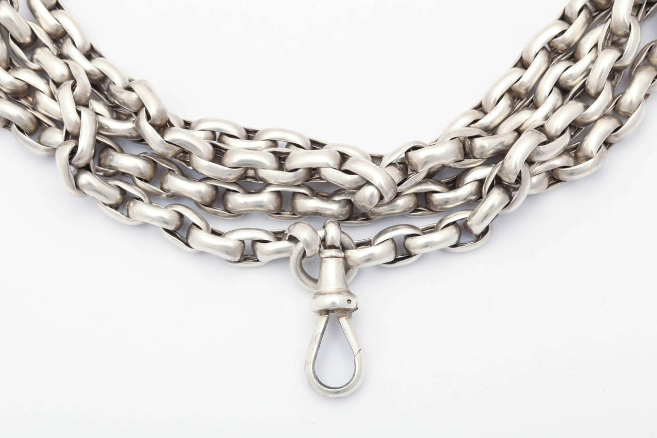 Extremely Long Satin Silver Victorian Guard Chain at 1stDibs | long ...