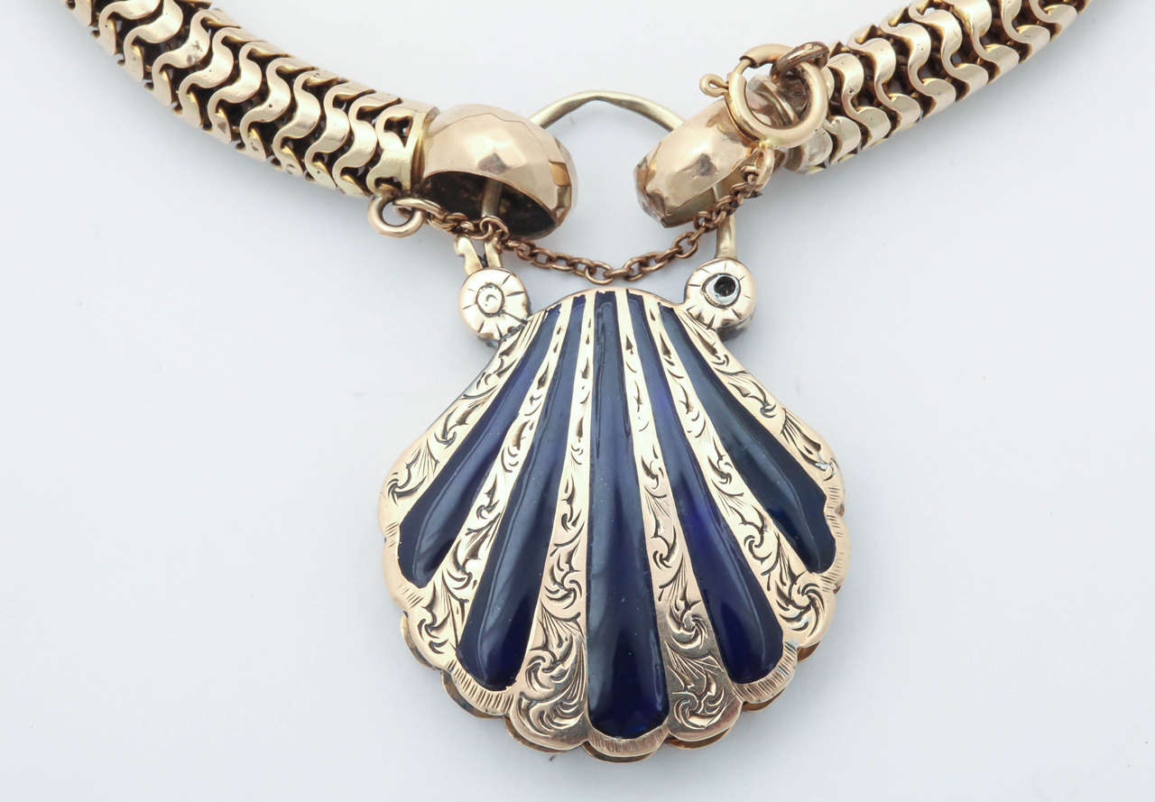 Victorian Snake Chain with a Scallop Shell Locket at 1stDibs