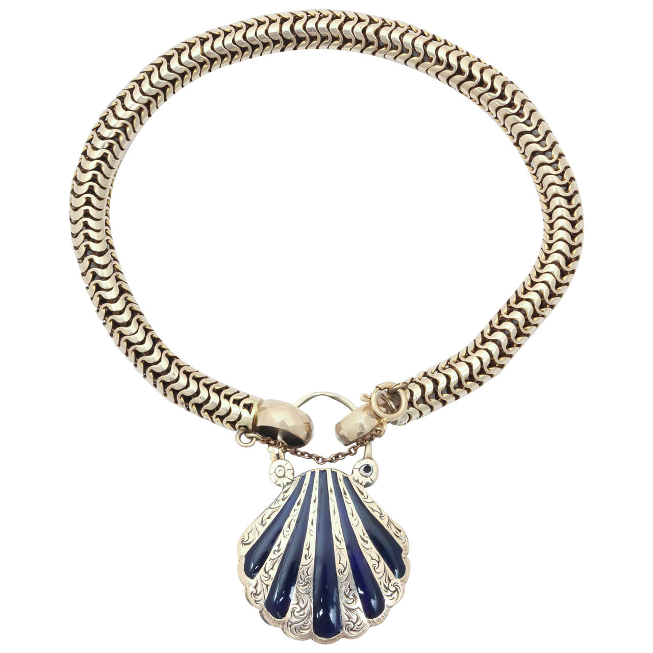 Victorian Snake Chain with a Scallop Shell Locket at 1stDibs