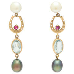 1970s Peter Small Pearl Gold Anticlastic Earrings at 1stdibs