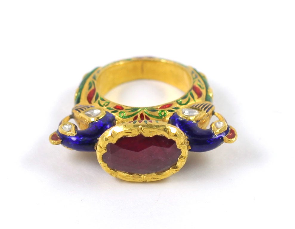 Ruby and Diamond Bird Ring at 1stDibs