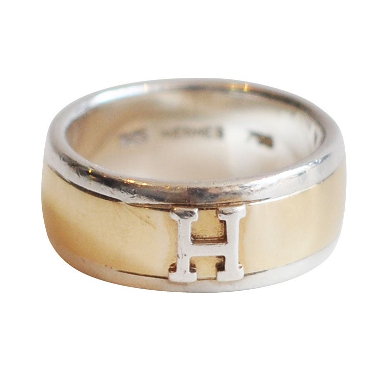 Hermes 18K Gold and Sterling Silver Ring at 1stDibs