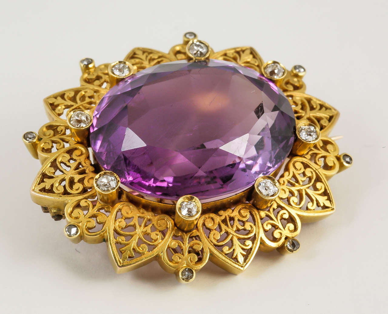 Victorian Amethyst Rose Cut Diamond Openwork Gold Brooch at 1stDibs ...