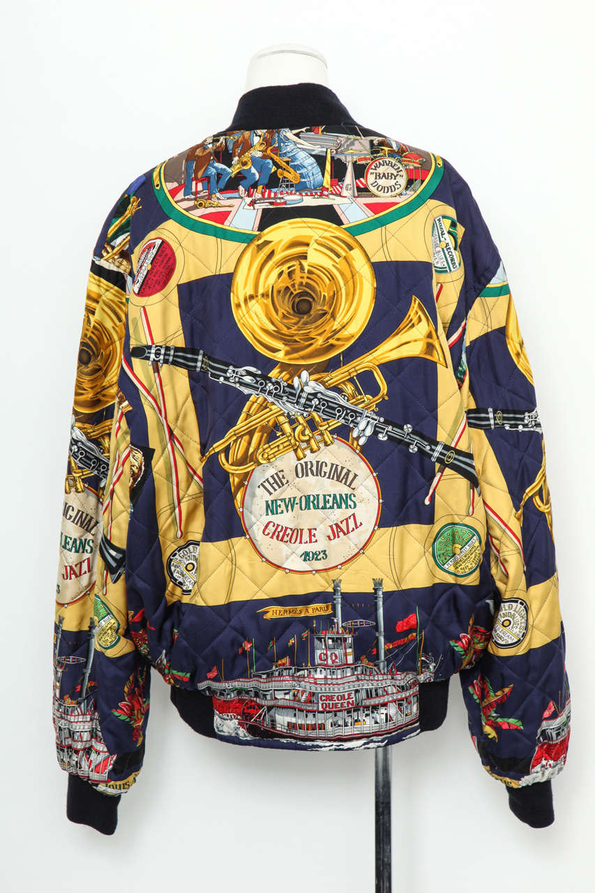 Hermes Men's Jazz Print Reversible Bomber Jacket 46 at 1stDibs | hermes ...