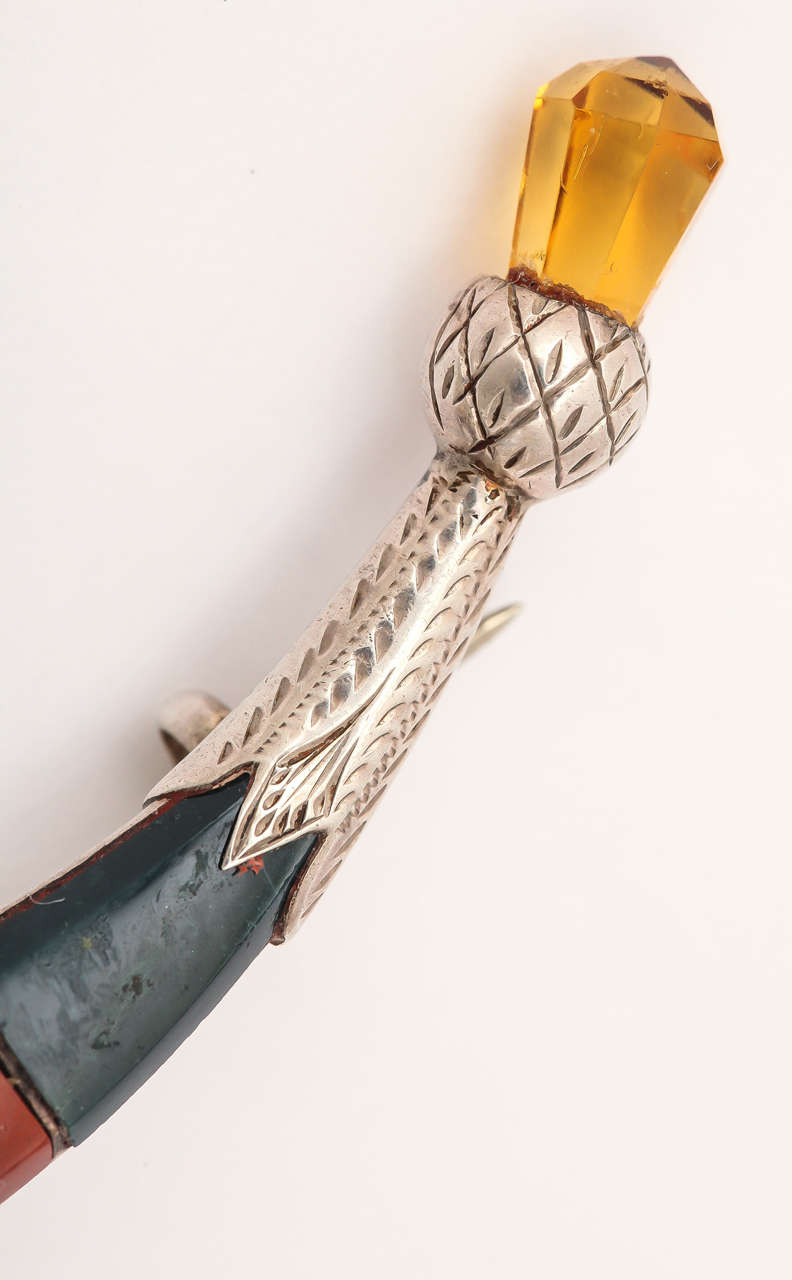 Victorian Scottish Agate Silver Citrine Hunting Horn Pin at 1stDibs