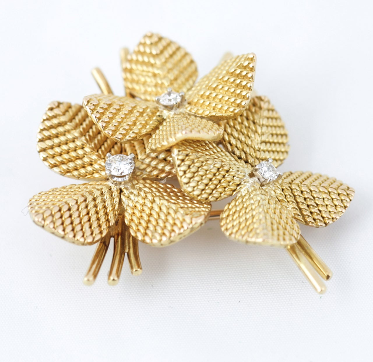 Pierre Sterle Diamond Gold Flower Brooch at 1stDibs