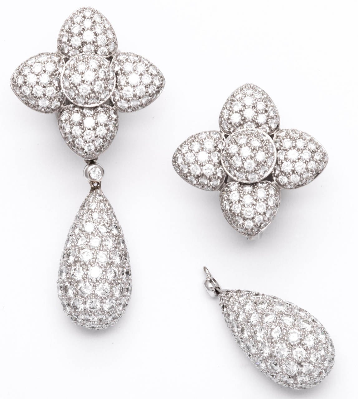 16ct Diamond Gold Flower Dangle Day Night Earrings For Sale at 1stDibs