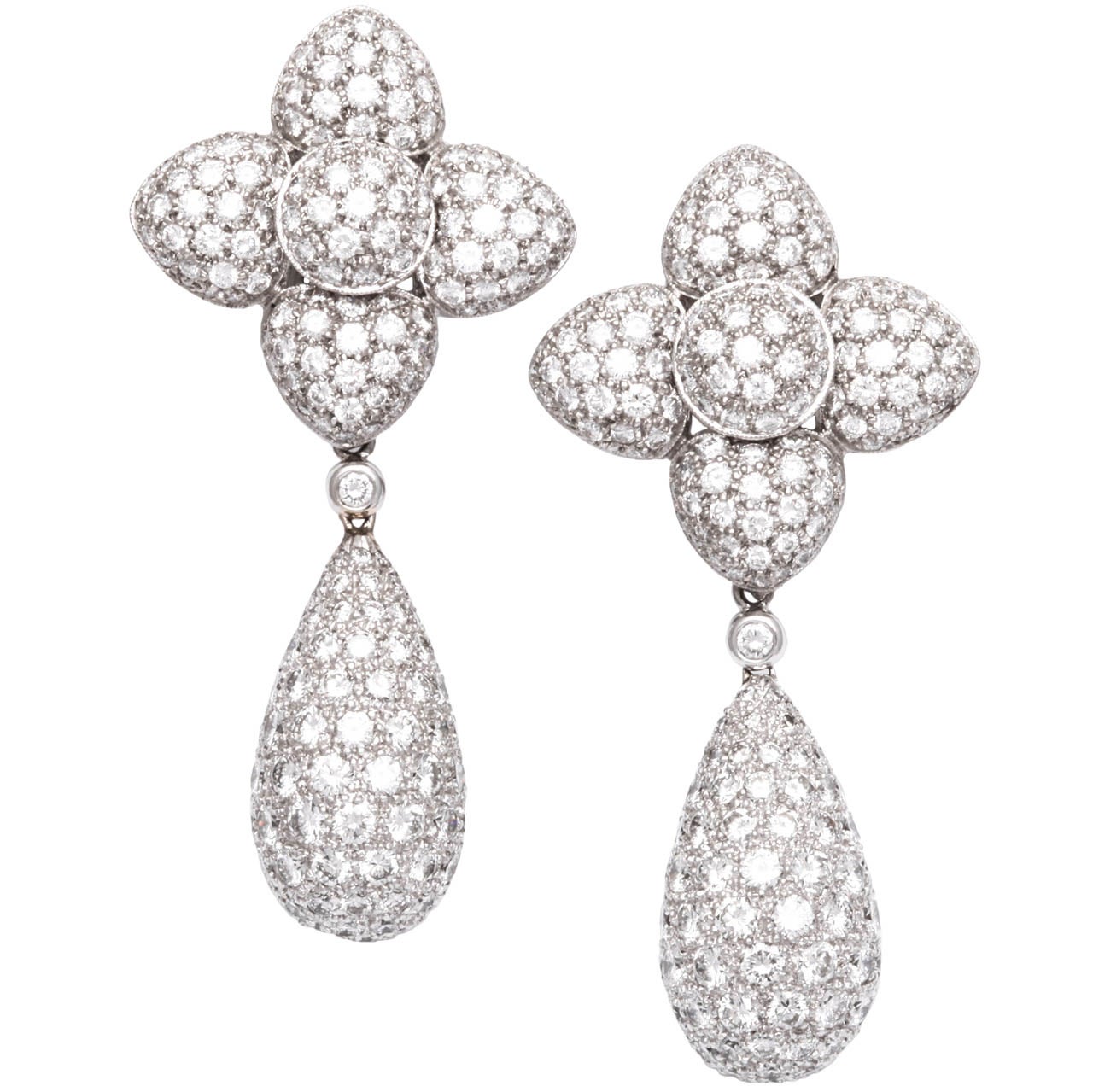 16ct Diamond Gold Flower Dangle Day Night Earrings For Sale at 1stDibs