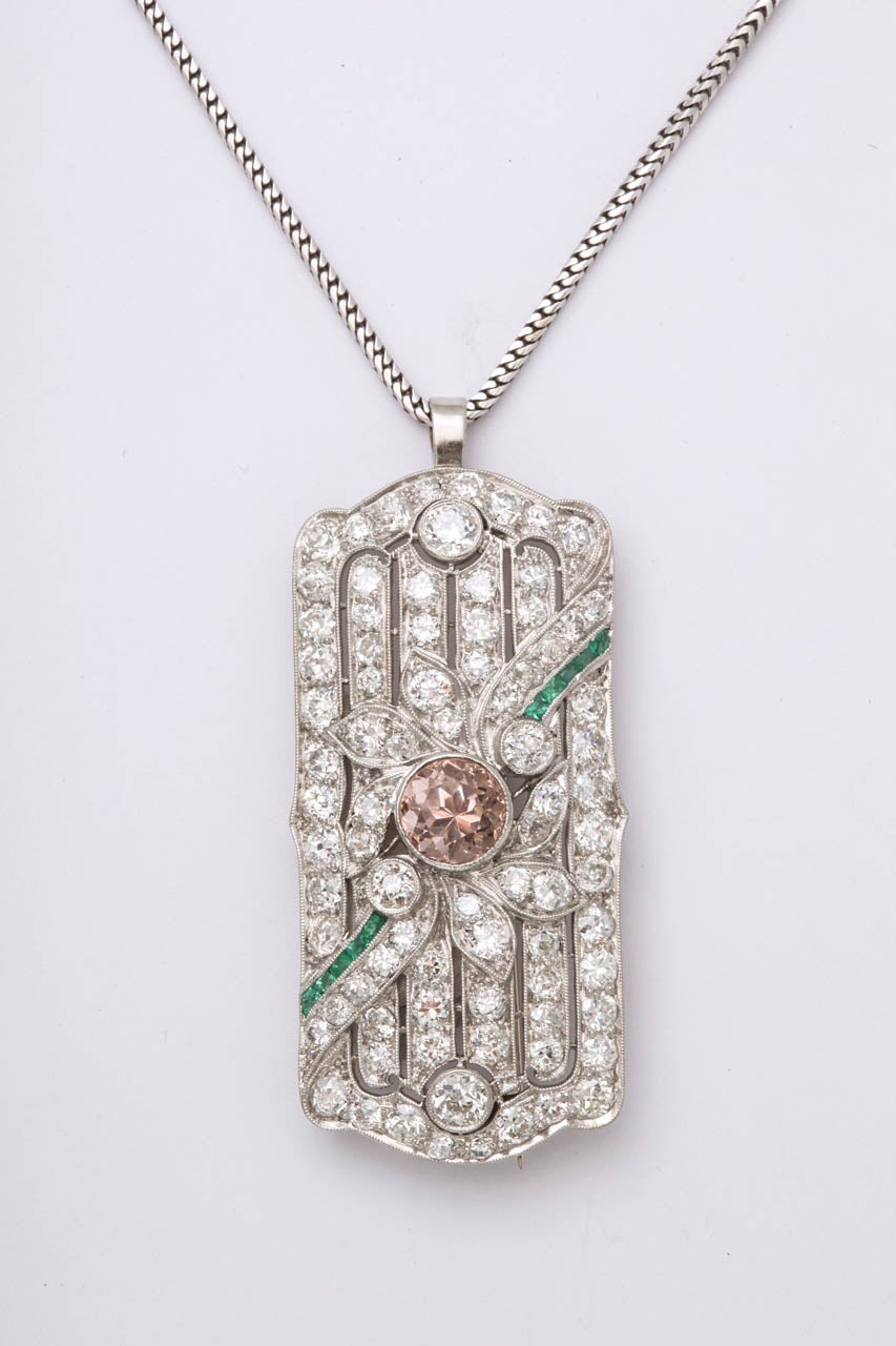 Diamond and Platinum Pendant Pin at 1stDibs