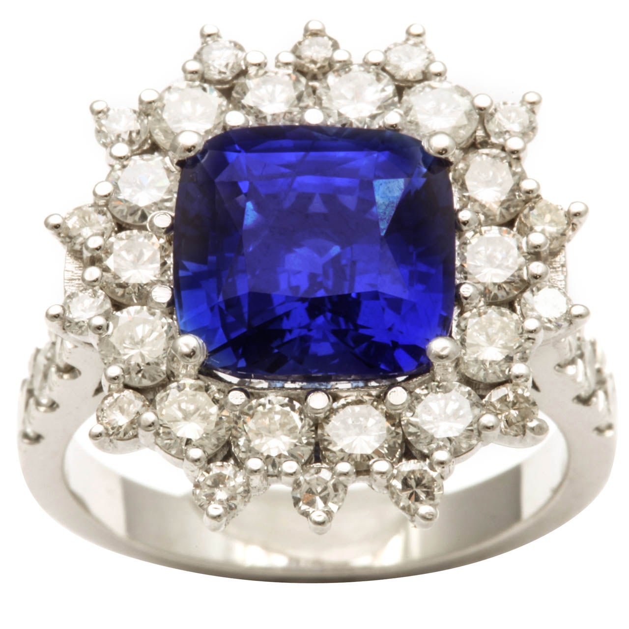 Cushion Cut Sapphire Diamond Ring at 1stDibs