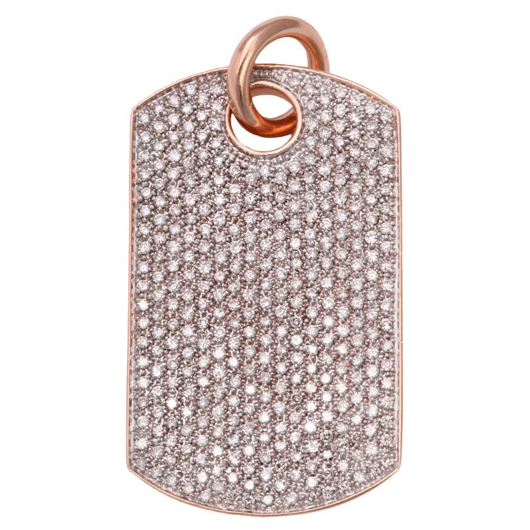 Large Pave Diamond Dog Tag Pendant Set In Pink Gold At 1stdibs large-pave-diamond-dog-tag-pendant-set-in-pink-gold-at-1stdibs
